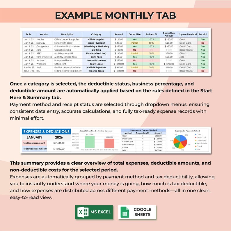 Small Business Deductible Expense Tracker | Bookkeeping Spreadsheet for ...