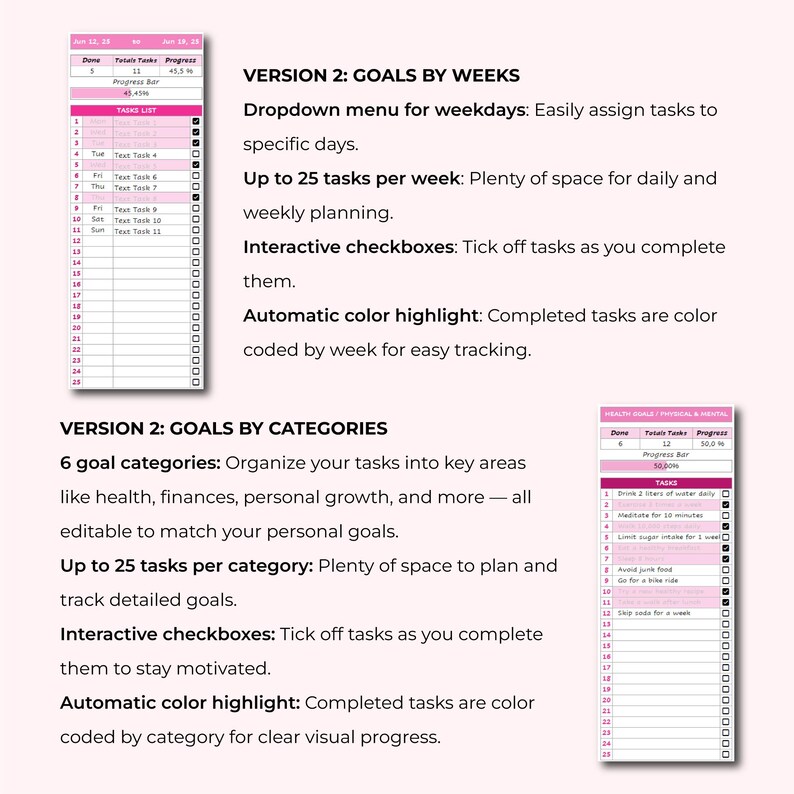 Excel Goal Planner, SMART Goals Tracker Template, Digital Habit Tracker ...