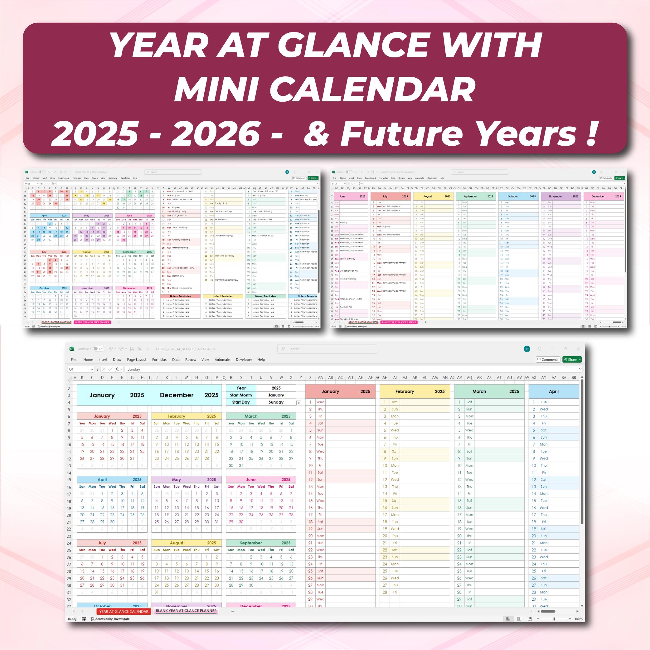 Smart Calendar Spreadsheet Template in Excel, Yearly Calendar Google ...