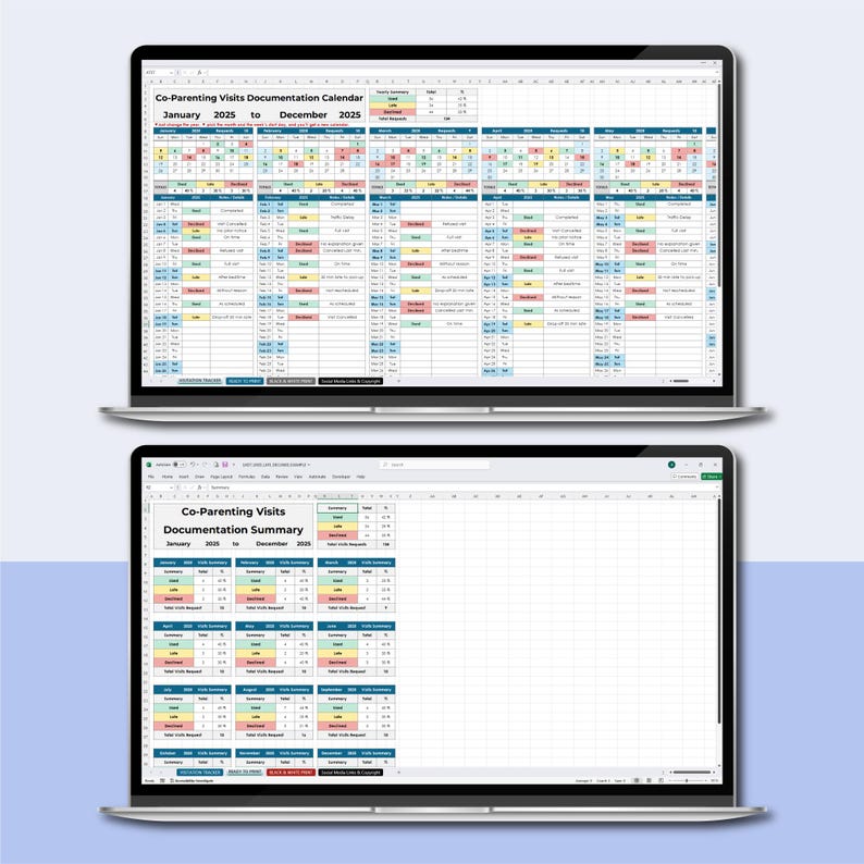 Co-parenting Custody Calendar Template | 12-month Visit & Documentation ...