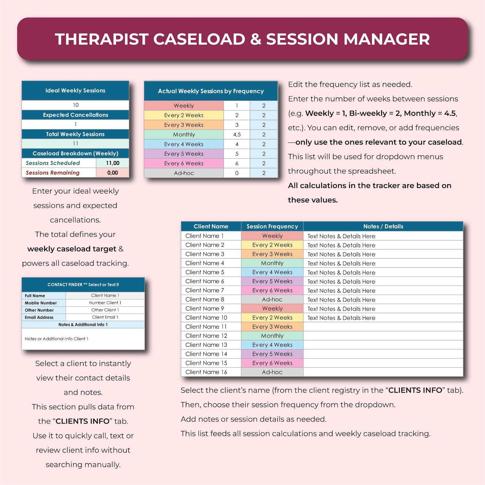 Therapist Caseload Tracker Template, Caseload Tracker Spreadsheet for ...