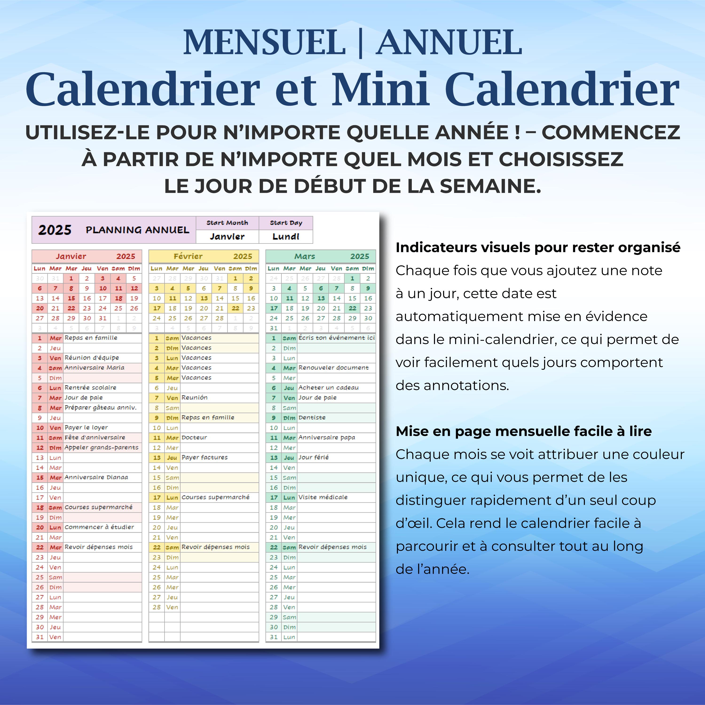 Year at a Glance Calendar Template, Excel Yearly Planner, Auto Updating ...