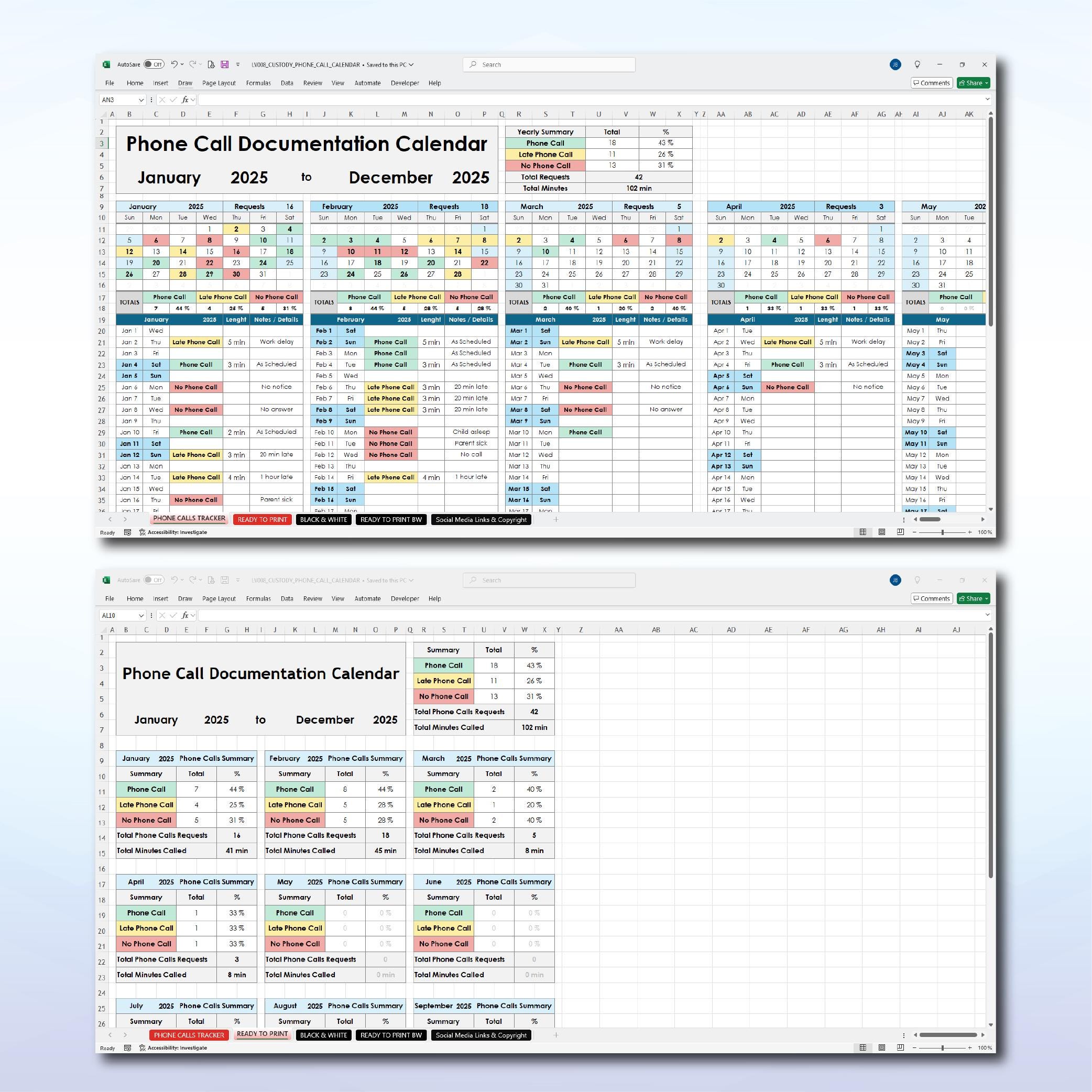Custody Log, Phone Call Log, Parenting Time Log, Custody Tracker, Co ...