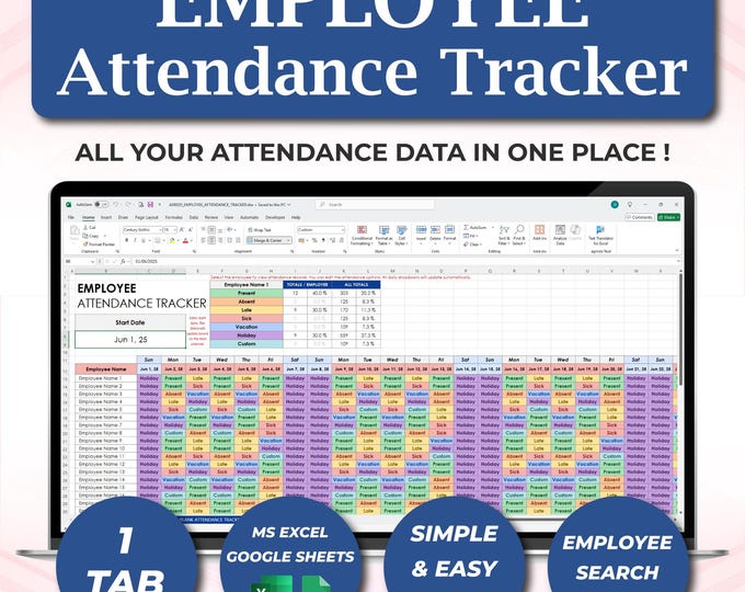 Employee Attendance Tracker Excel Template, Human Resources Attendance ...