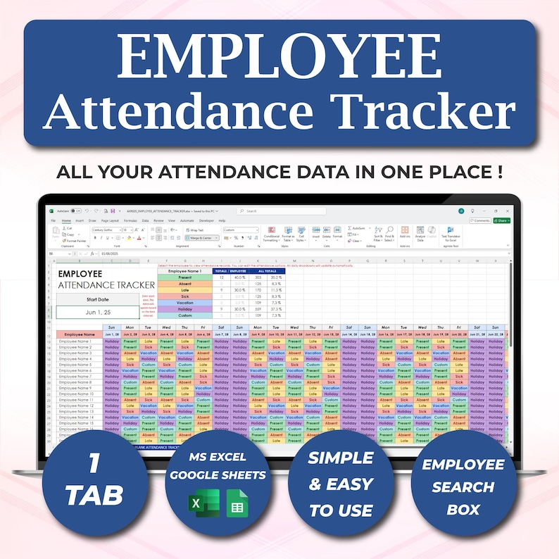 Employee Attendance Tracker Excel Template, Human Resources Attendance ...