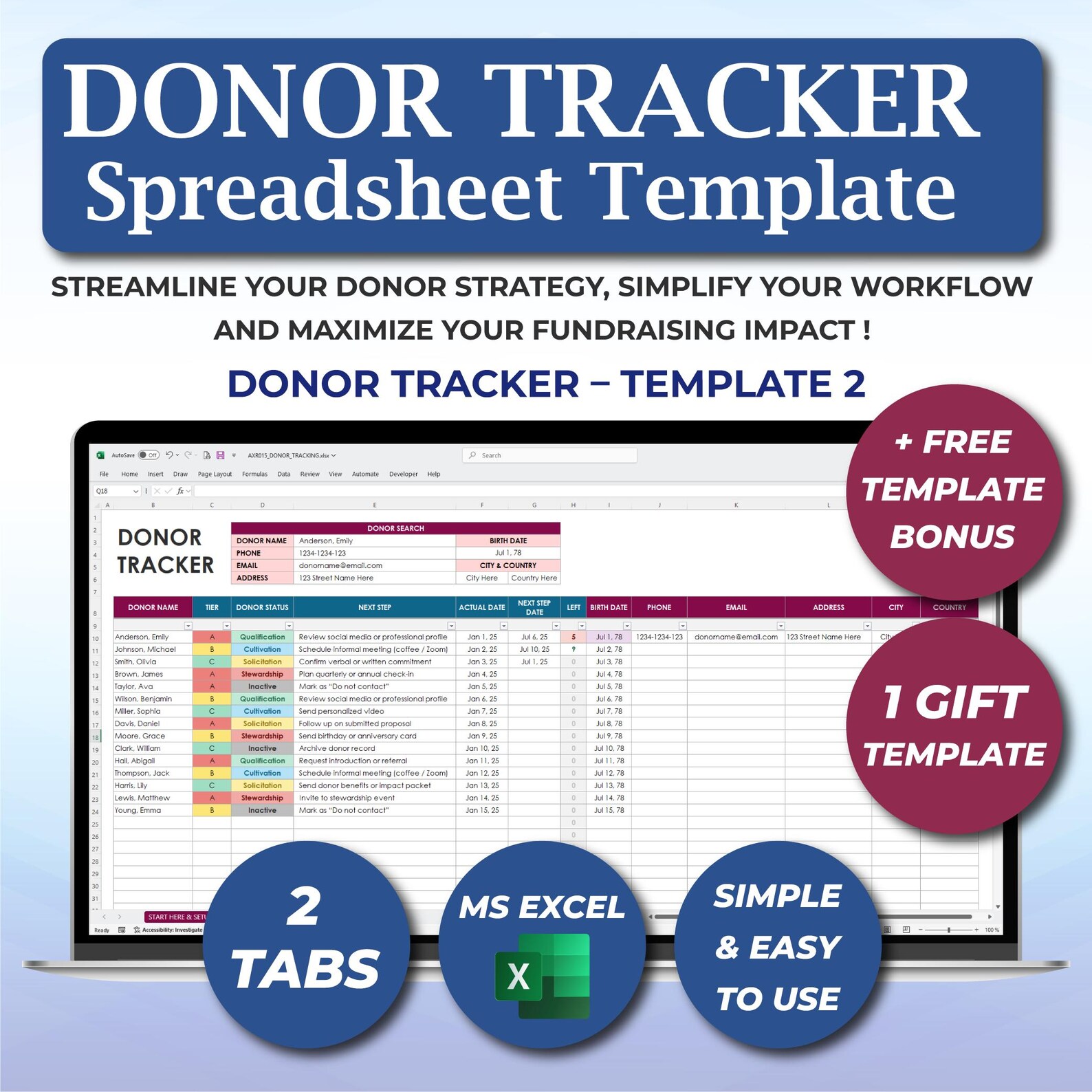 Donation Tracking Spreadsheet for Charities & Ngos, Crowdfunding ...