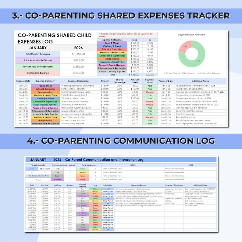 Co-parenting Template Bundle | Custody Calendar, Visits, Phone Calls ...
