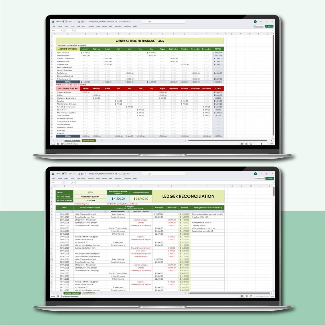 Ledger Reconciliation Template, Excel Google Sheets, Account ...