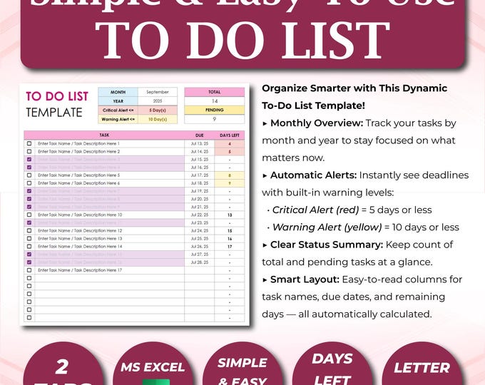 To Do List Excel Template, Task Tracker Spreadsheet, Weekly Planner ...
