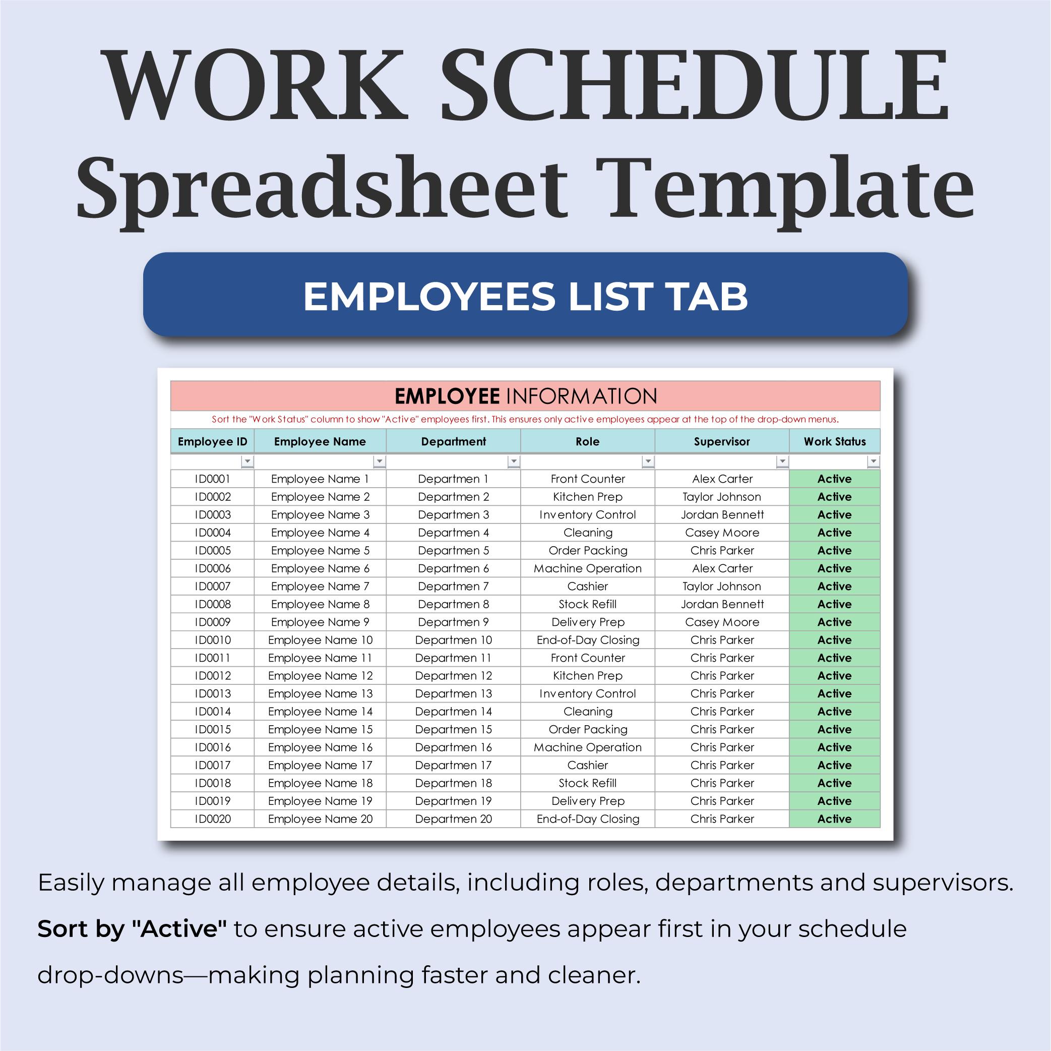 Employee Schedule Template, Working Hours Excel Google Sheets ...