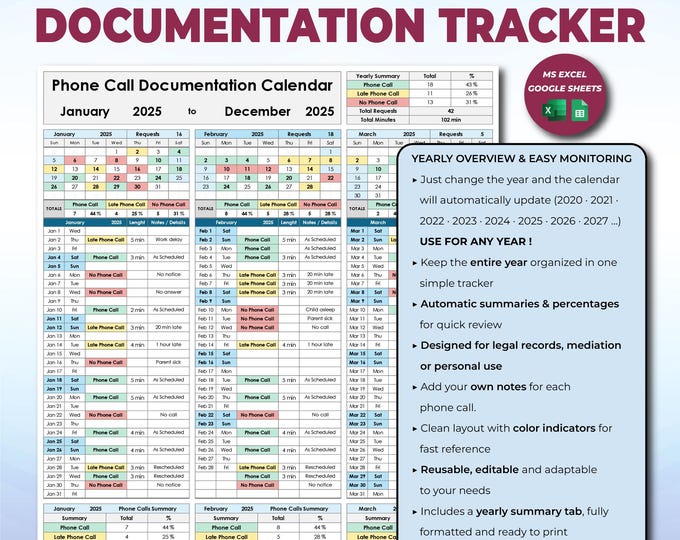 Custody Log, Phone Call Log, Parenting Time Log, Custody Tracker, Co ...
