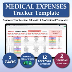Medical Expenses Tracker Excel Google Sheets | Bill Organizer Tax ...