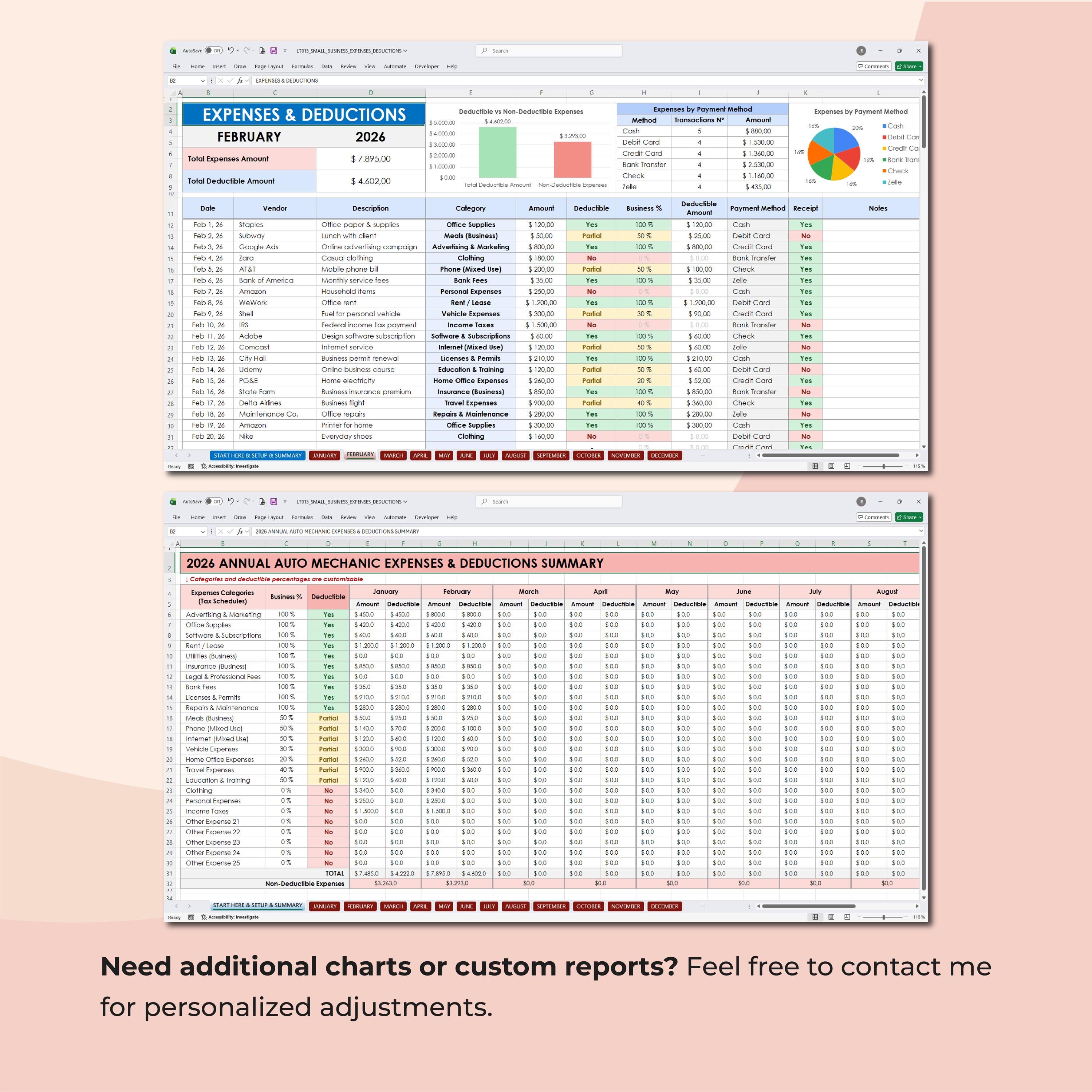 Small Business Deductible Expense Tracker | Bookkeeping Spreadsheet for ...