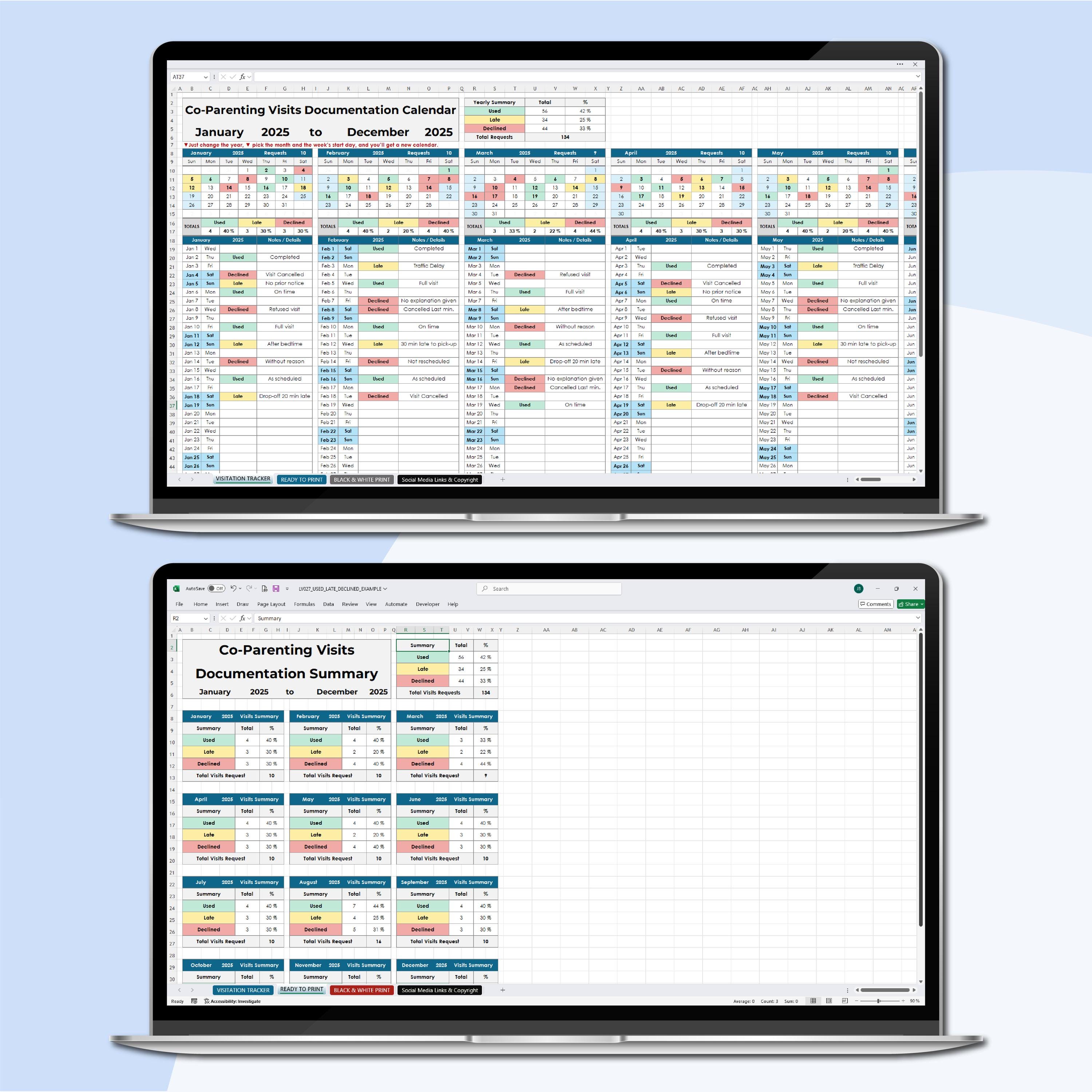 Co-parenting Template Bundle | Custody Calendar, Visits, Phone Calls ...