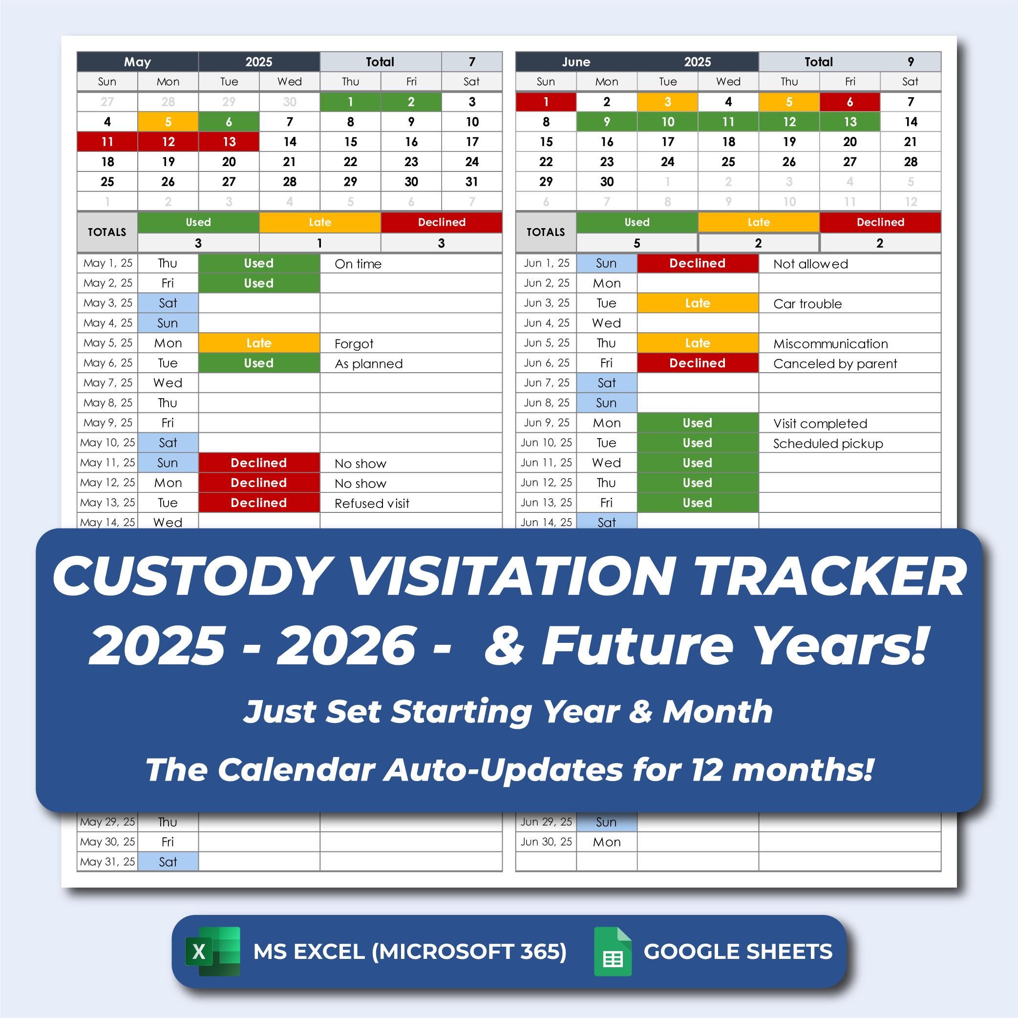 Custody Tracker, Coparenting Calendar, Child Custody Planner ...