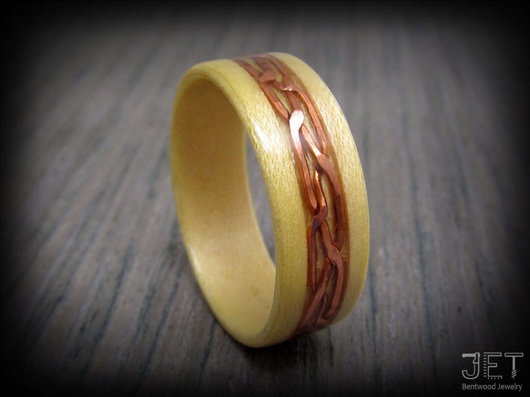 Steam Bent-wood Ring, Maple With Hand Woven and Hammered Copper Wire ...