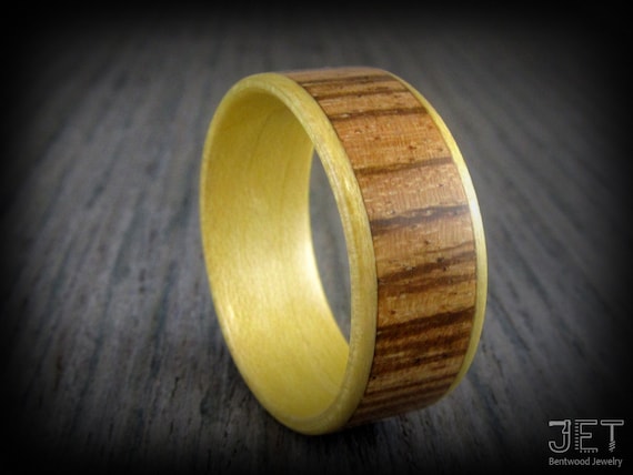 Bentwood Ring. Maple with Wide Cross Grain Zebra Wood Inlay. | Etsy