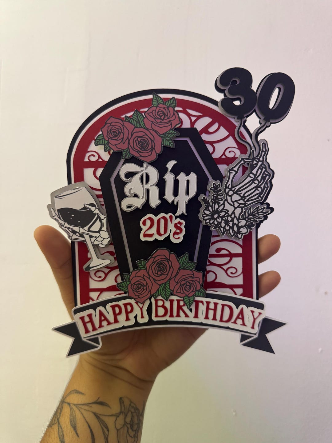 RIP 20s Cake Topper • Roses Cake Topper • Red and Black Cake Topper ...