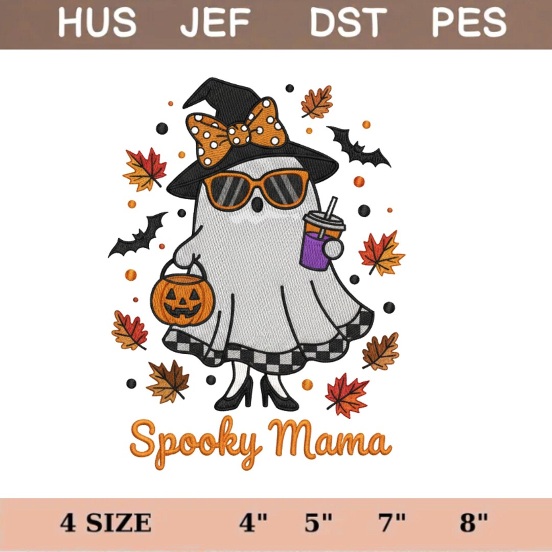 Cute Ghost Pumpkin Mama Embroidery Design Spooky Mama Machine File Fun ...