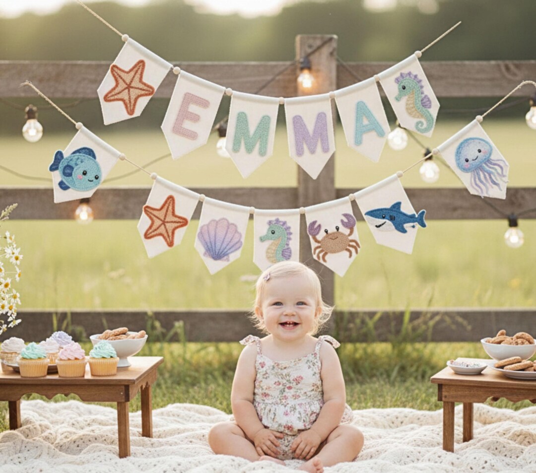 Personalized Punch Needle Baby Banner Ocean Theme Nursery Bunting Sea ...