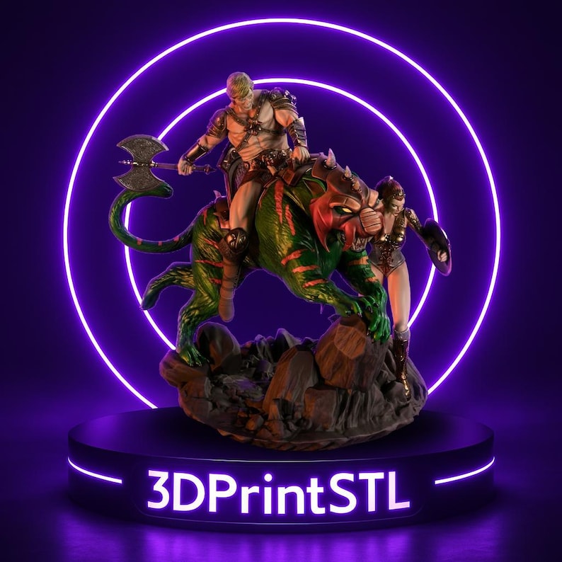 He-man Diorama STL File | Masters of the Universe 3D Printable Model | MOTU Teela Battlecat ...