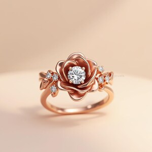 Moissanite Rose Engagement Ring: Rose Gold Sterling Silver Floral ...