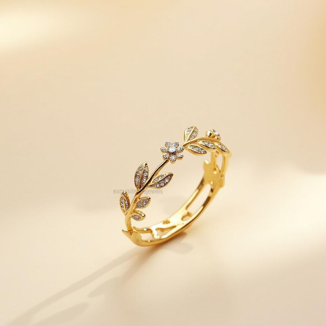 Moissanite Floral Ring: 14K Gold Plated Sterling Silver Vine Band - Etsy