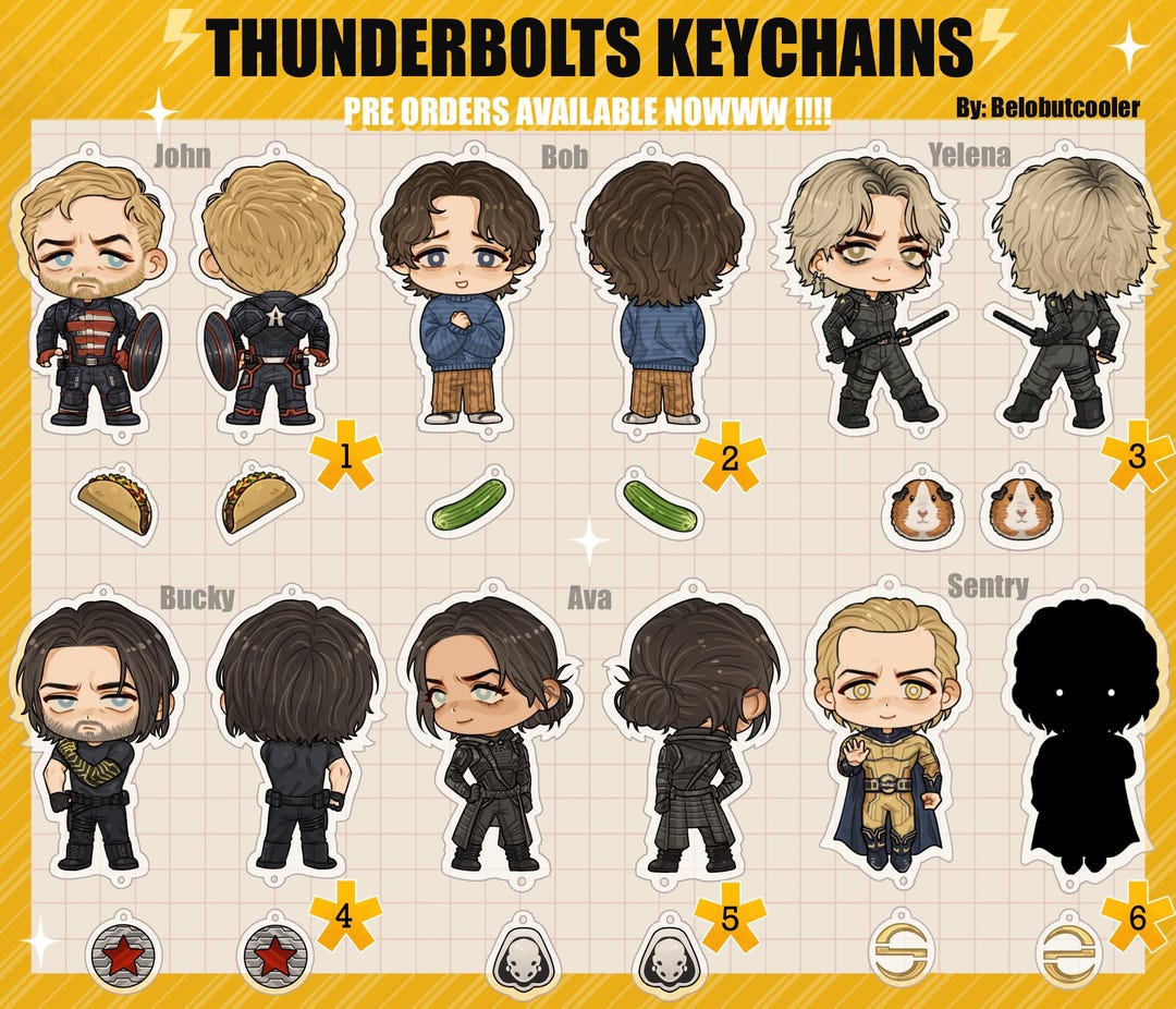 THUNDERBOLTS 2.5” Clear Acrylic Keychain With Hanging Charms ...