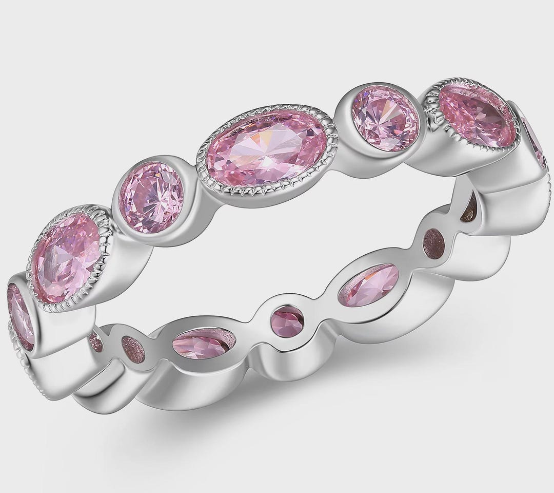 18k Gold Plated Pink Eternity Band Ring, 925 Silver - Etsy