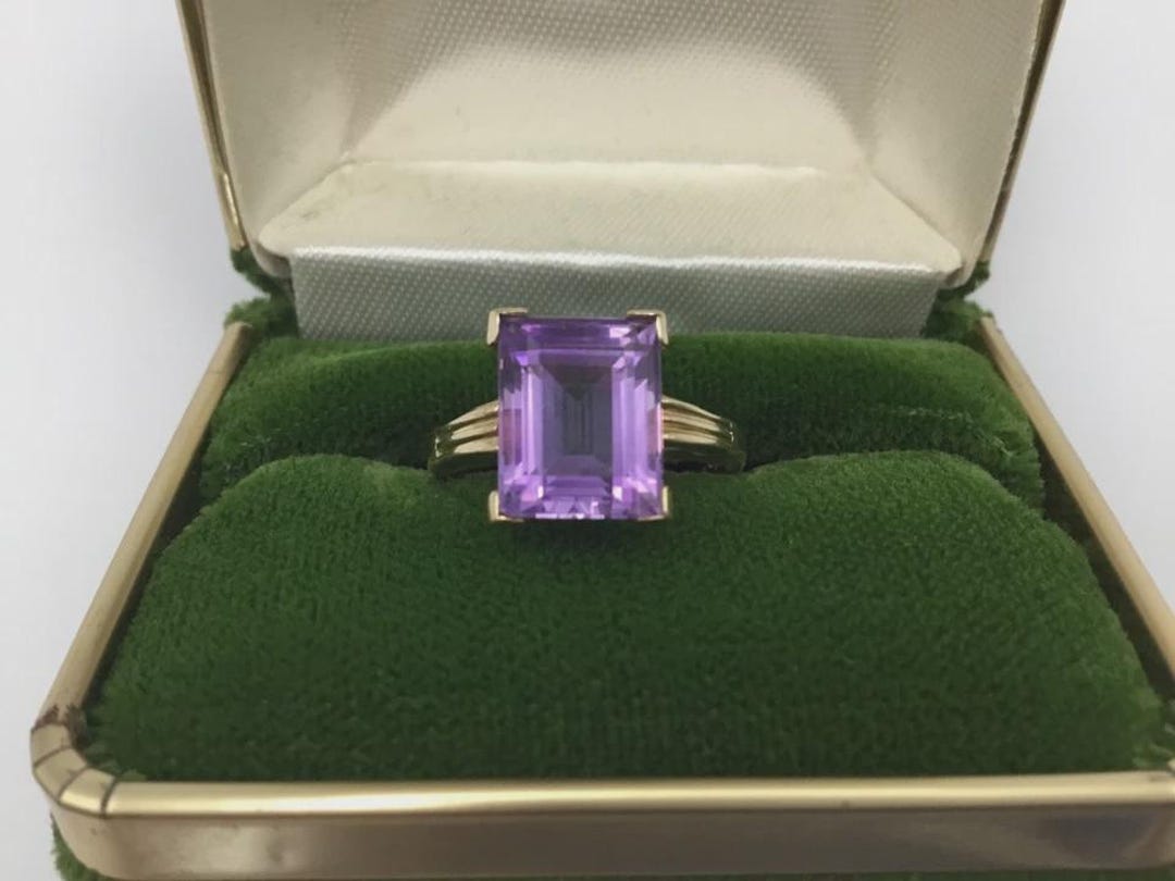 Vintage Baden & Foss 14k Gold Emerald Cut Amethyst Ring -: 925 Sterling ...