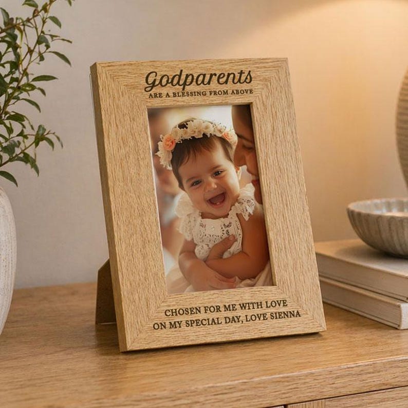 Personalised Godparents Photo Frame 6x4 Inch – Wooden Christening Thank ...