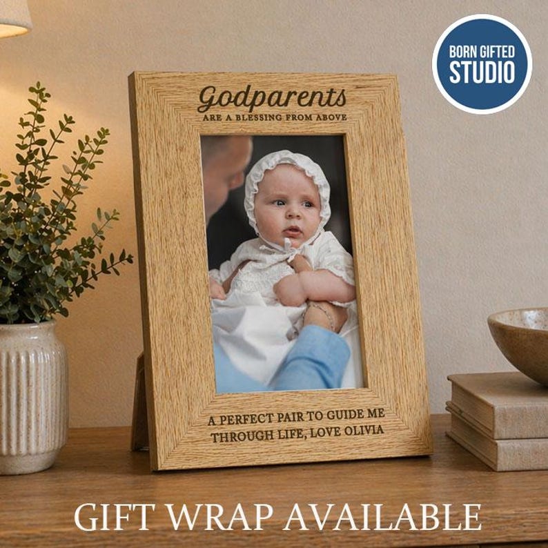 Personalised Godparents Photo Frame 6x4 Inch – Wooden Christening Thank ...