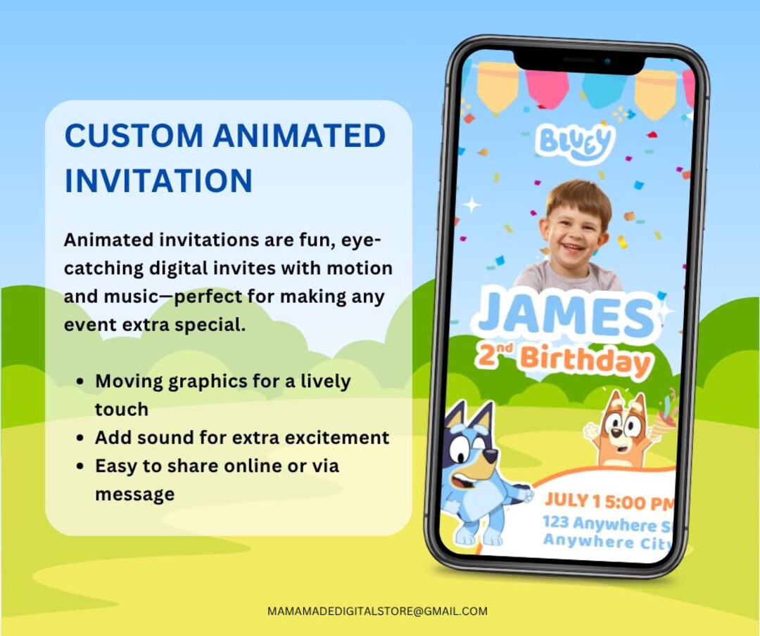 Custom Bluey Animated Invitation, Personalized Bluey Invitation ...