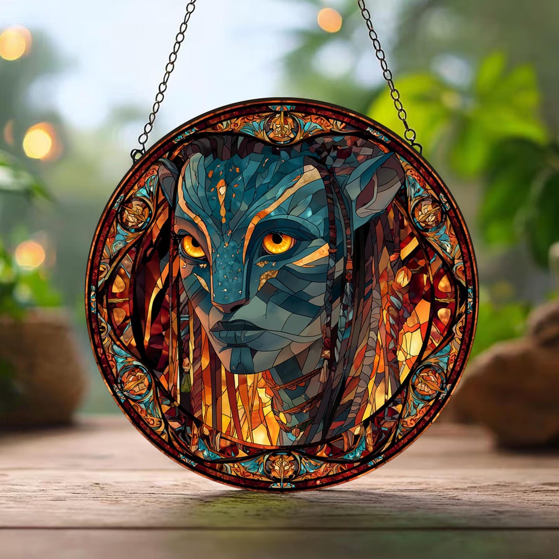 Avatar Inspired Stained Glass Suncatcher, Fantasy Na’vi Window Hanging ...
