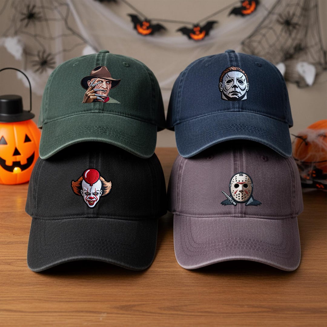 Halloween Horror Characters Embroidered Hat, 90s Halloween Movie Washed ...