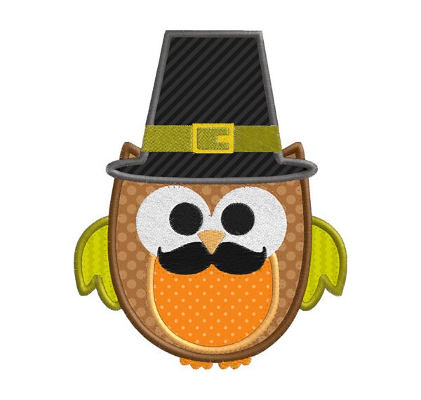 Thanksgiving Fall Pilgrim Owl Individual APPLIQUE Machine | Etsy