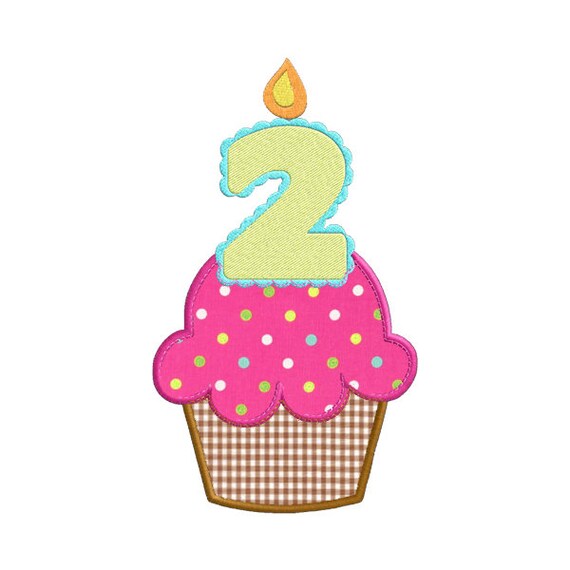 Second Birthday Cupcake With Candle APPLIQUE Machine | Etsy