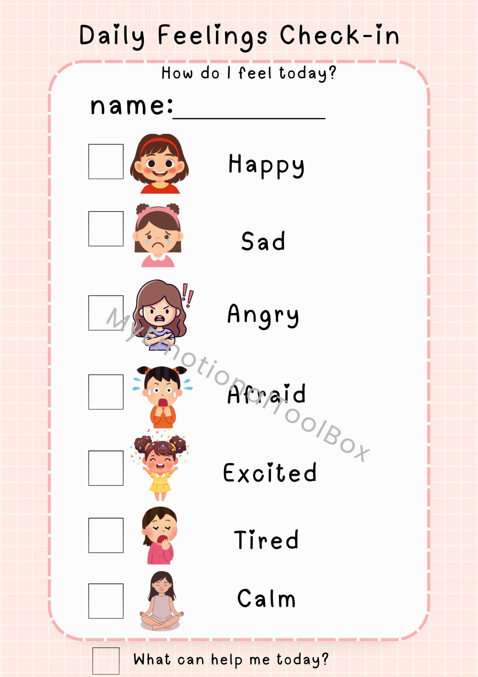 Daily Feelings Check-in Printable | Emotions Chart for Kids | Emotional ...