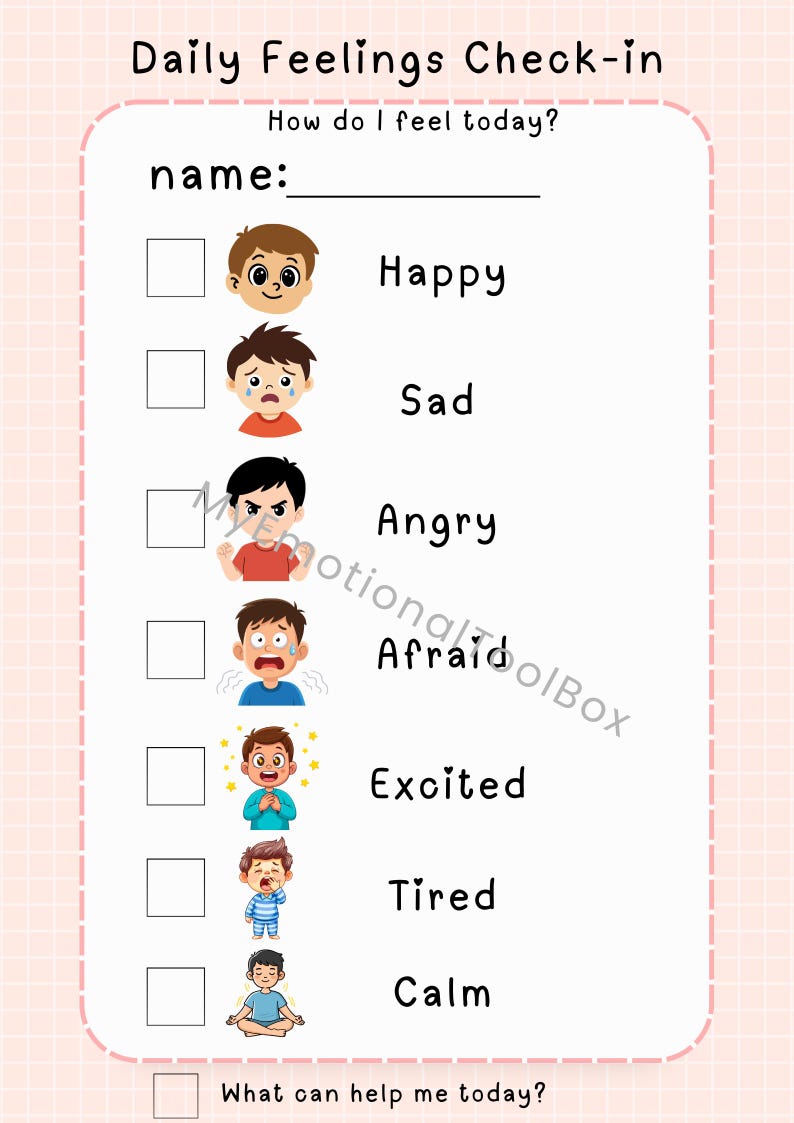 Daily Feelings Check-in Printable | Emotions Chart for Kids | Emotional ...