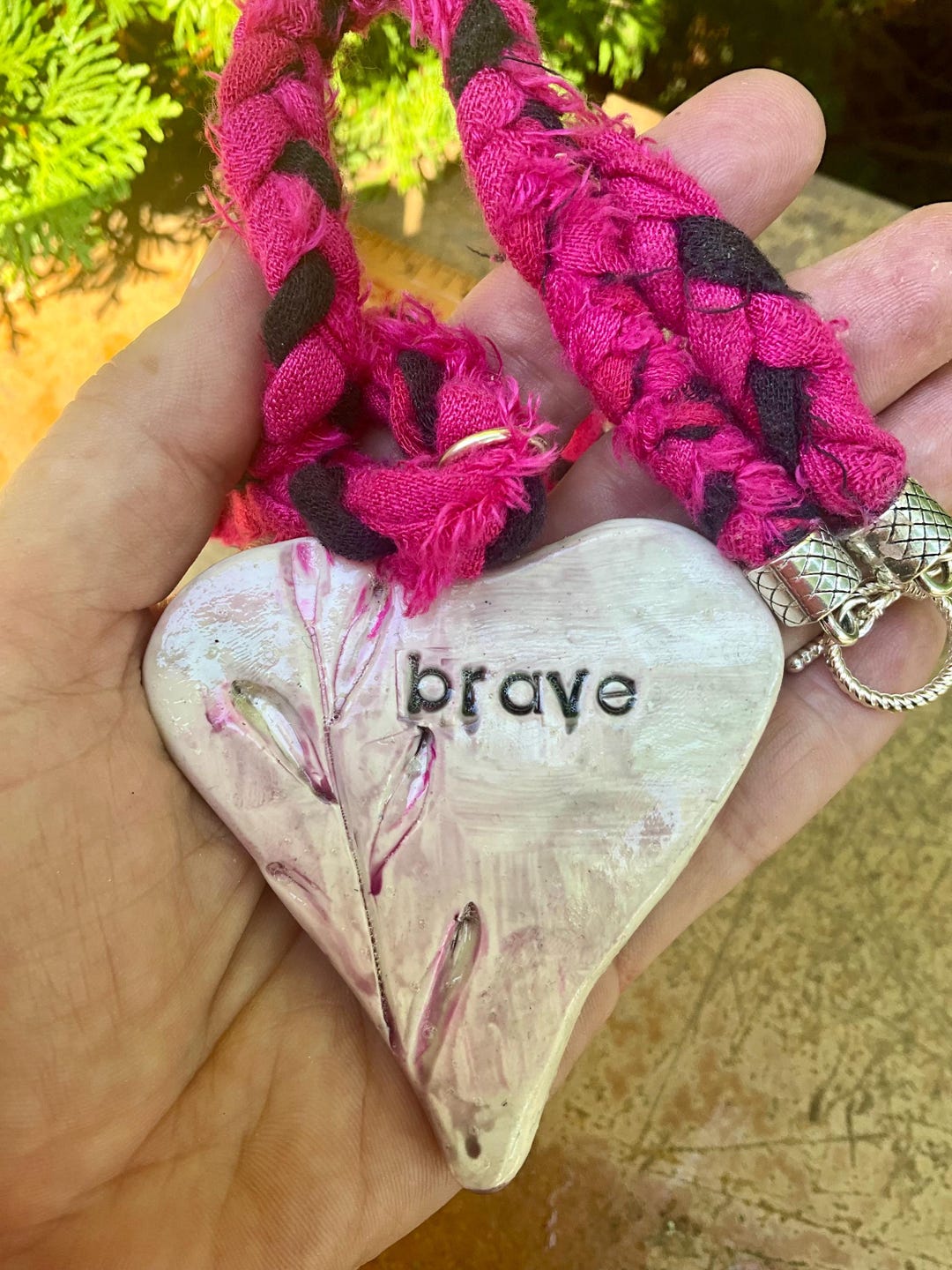 Handmade Clay and Textile Necklace; BRAVE - Etsy
