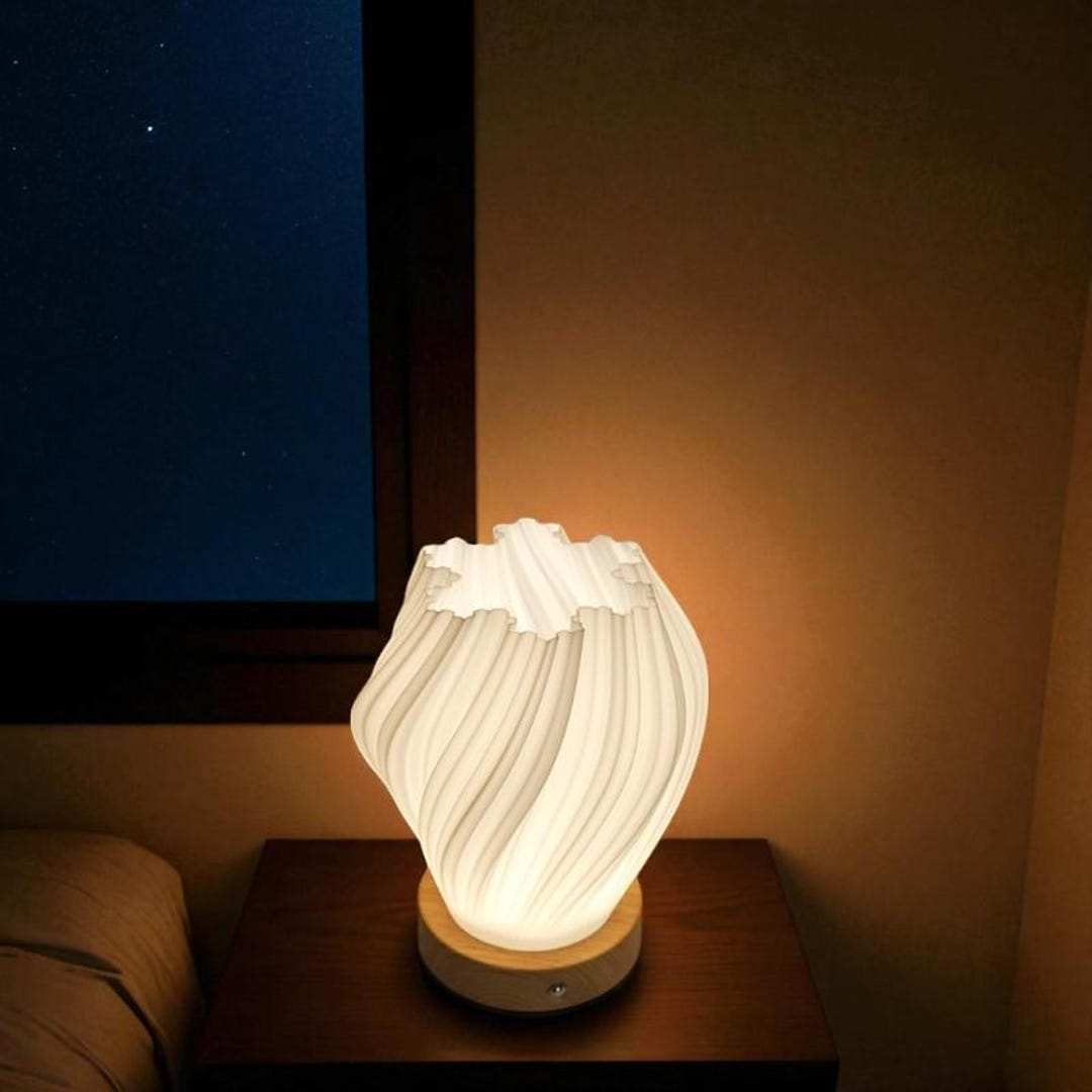 Cream Red 3D Printed Night Light – Aesthetic Bedside Table Lamp – Soft ...
