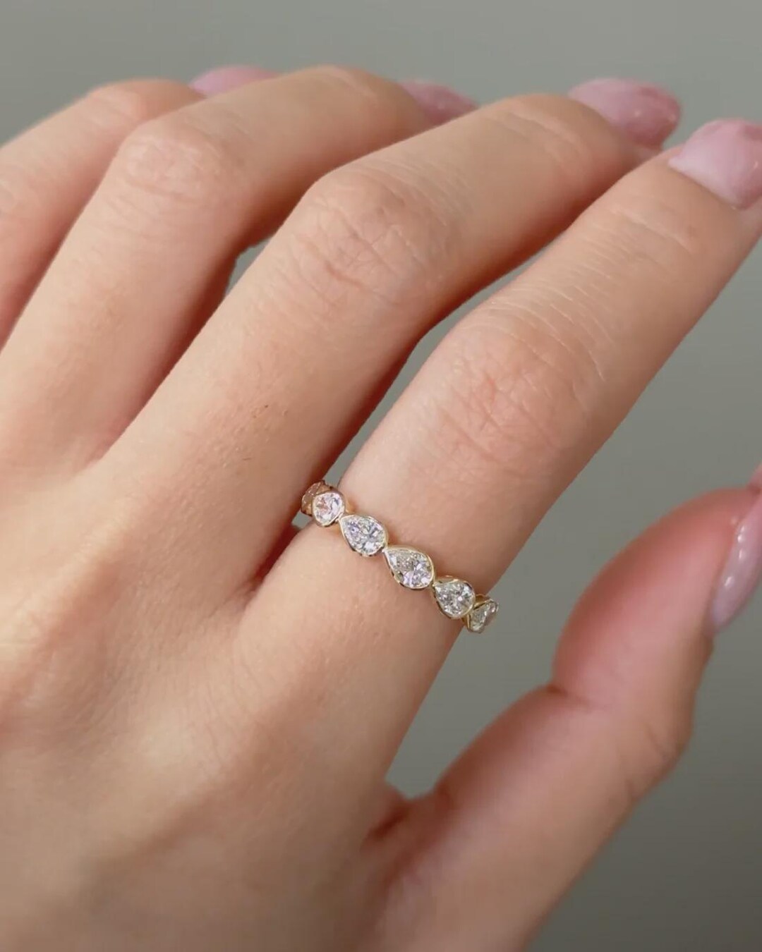 Pear Cut Diamond Sideway Bezel Half Eternity/wedding Band Ring ...