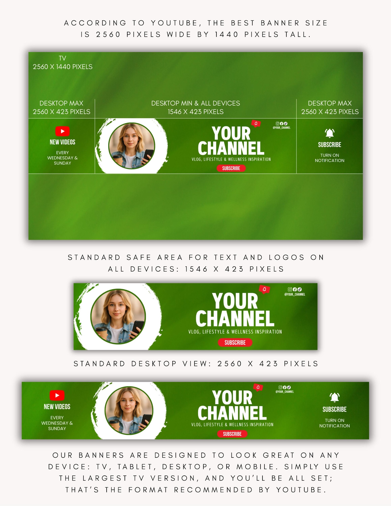 Youtube Banner Template Bundle – 4 Editable Canva Headers for Vloggers ...