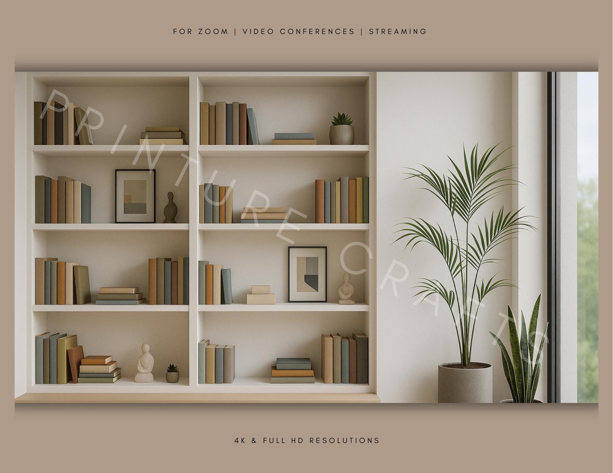 Minimalist Home Library Office Zoom Background | Virtual Backgrounds ...