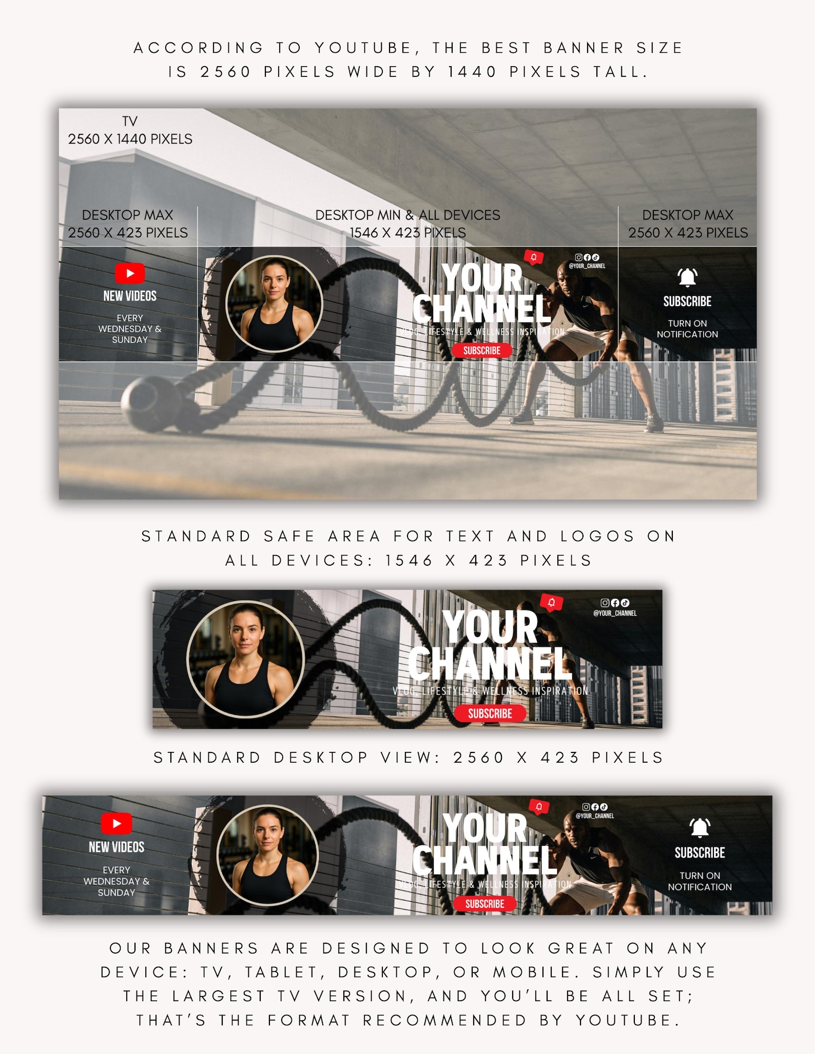 Fitness Youtube Banner Template Pack – 4 Gym & Workout Canva Designs ...
