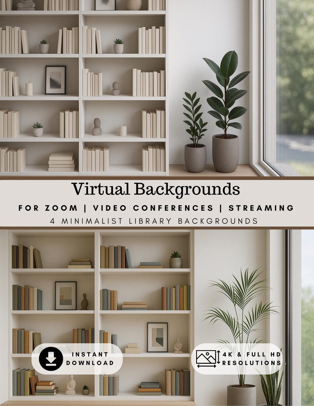 Minimalist Home Library Office Zoom Background | Virtual Backgrounds ...