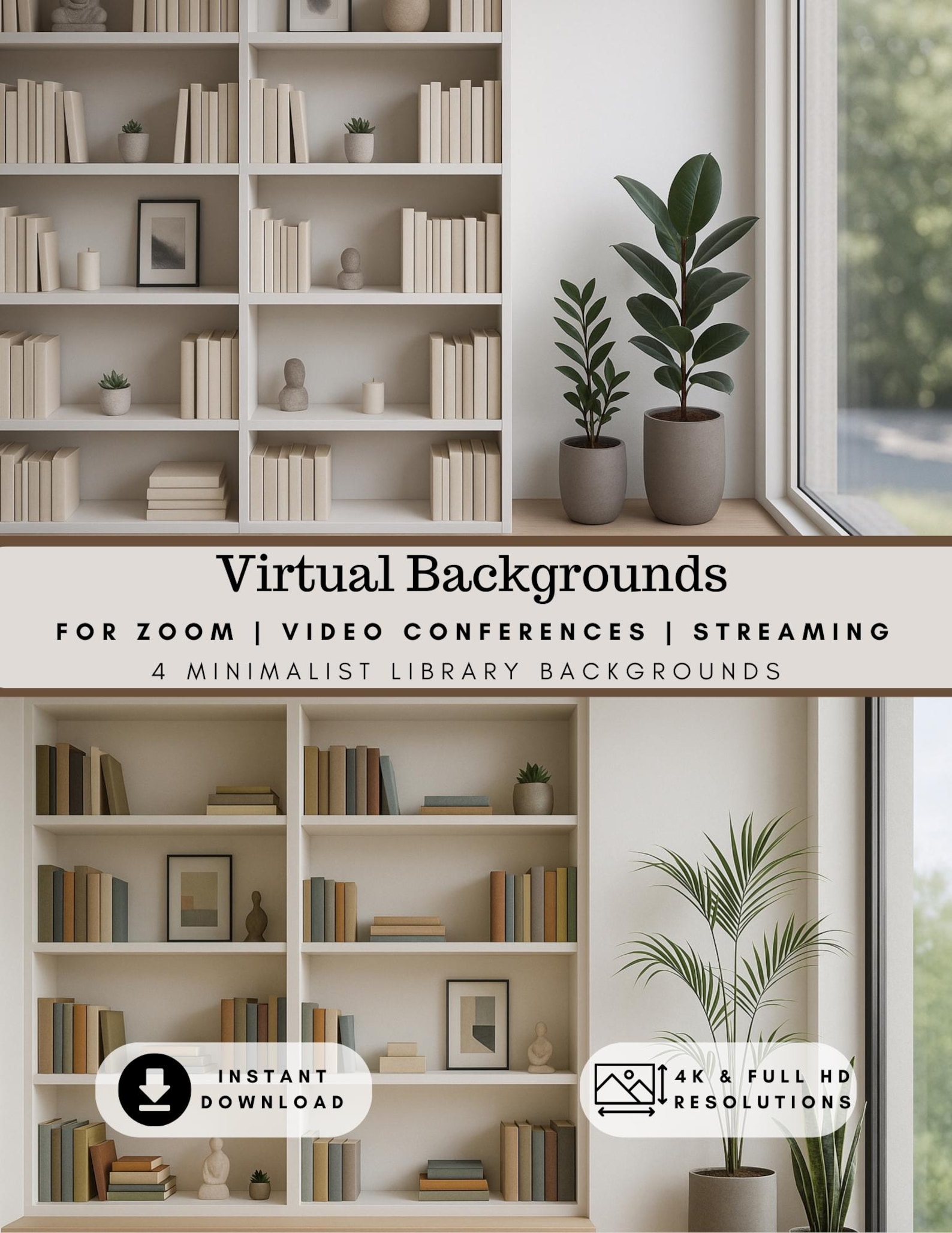 Minimalist Home Library Office Zoom Background | Virtual Backgrounds ...