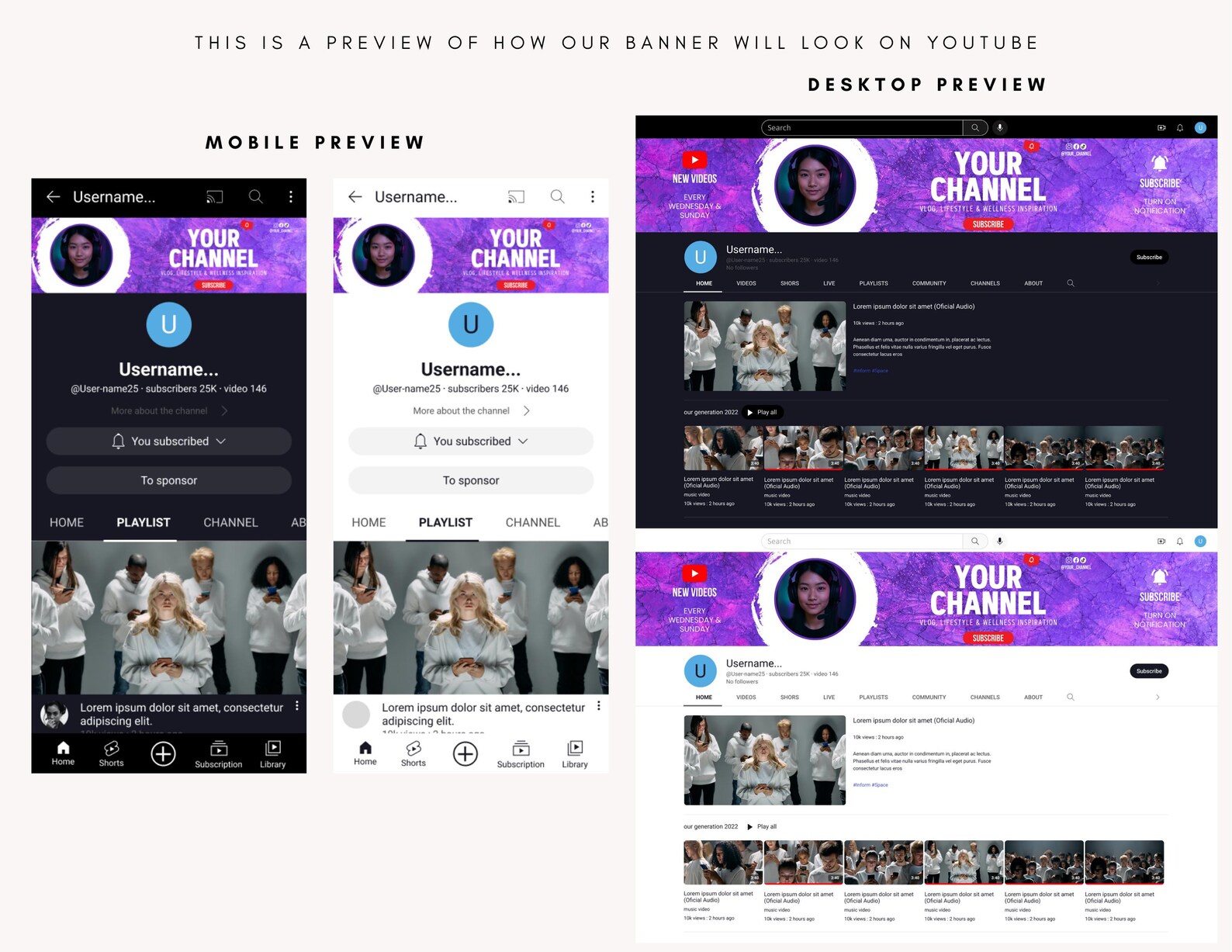 Youtube Banner Template Bundle – 4 Editable Canva Headers for Vloggers ...