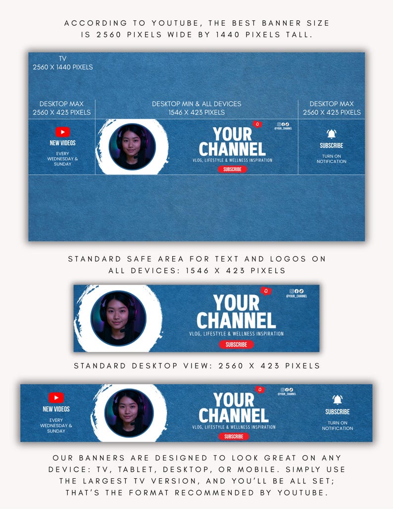 Youtube Banner Template Bundle – 4 Editable Canva Headers for Vloggers ...