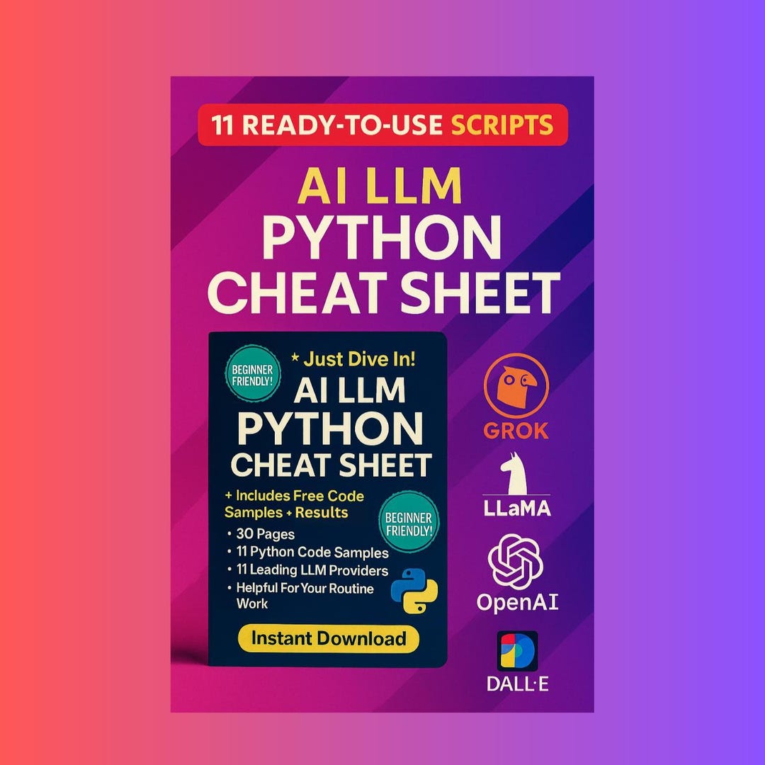 AI LLM Python Cheat Sheet | 11 Ready-to-use Scripts for Openai, Grok, Llama, DALL·E & More - Etsy UK